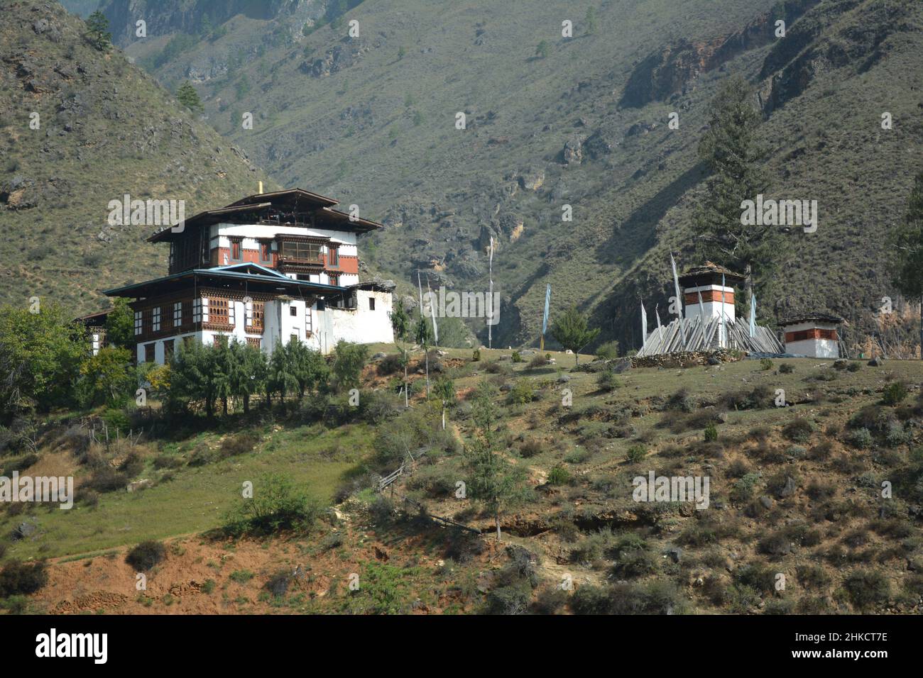 Bhutan - a very beautiful scene with a traditional house along the ...