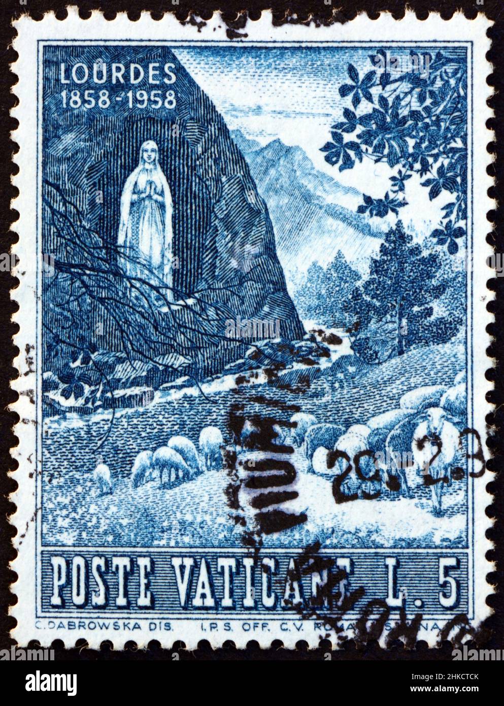 VATICAN - CIRCA 1958: a stamp printed in Vatican shows apparition of ...