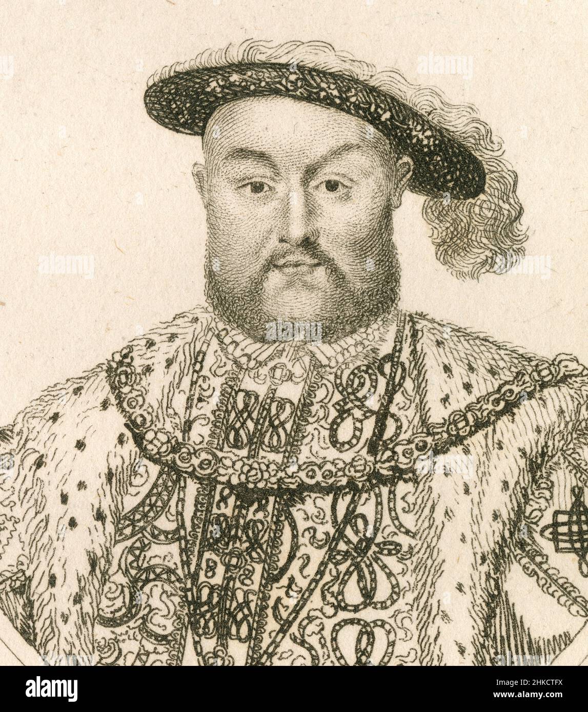 Antique circa 1812 etching of Henry VIII. Henry VIII (1491-1547) was ...
