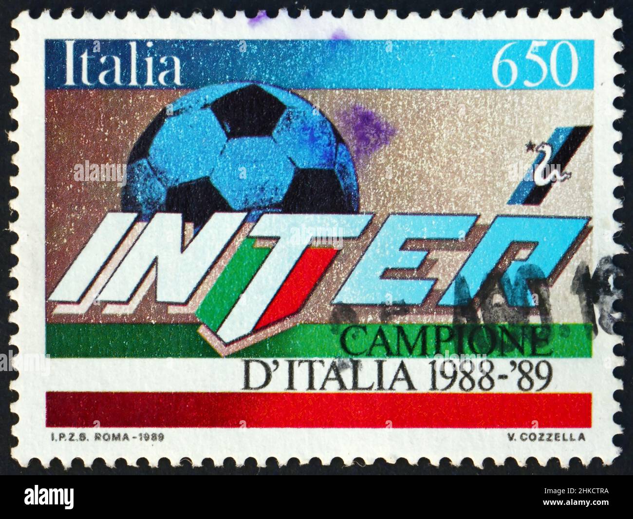 ITALY - CIRCA 1989: a stamp printed in Italy dedicated to INTER, 1988 ...