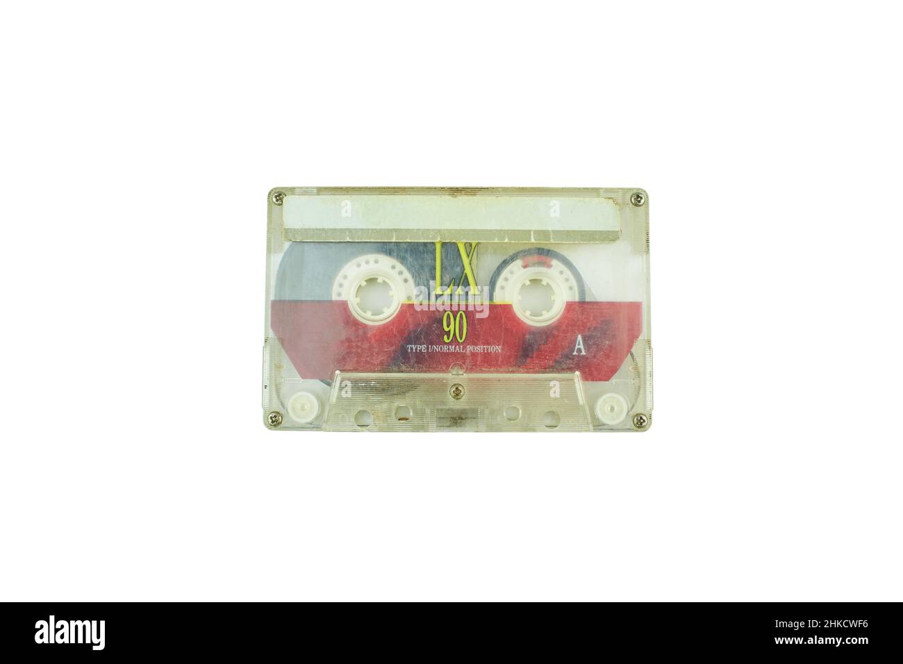 Audio compact cassette. Audio cassette on a white background, front ...