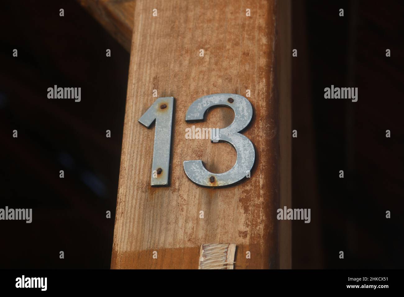 Number 13 sign on cabanas in Cyprus Stock Photo - Alamy
