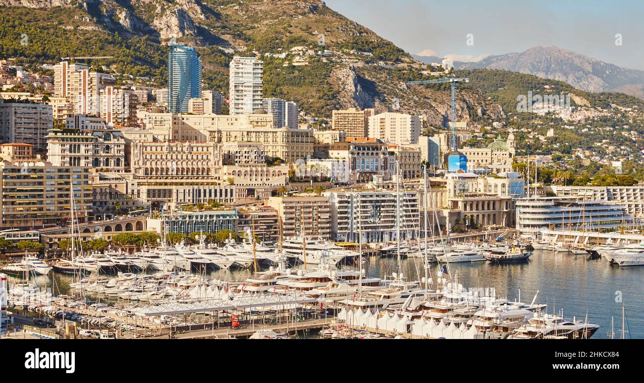 Aerial view of port Hercules in Monaco - Monte-Carlo at sunny day, a ...