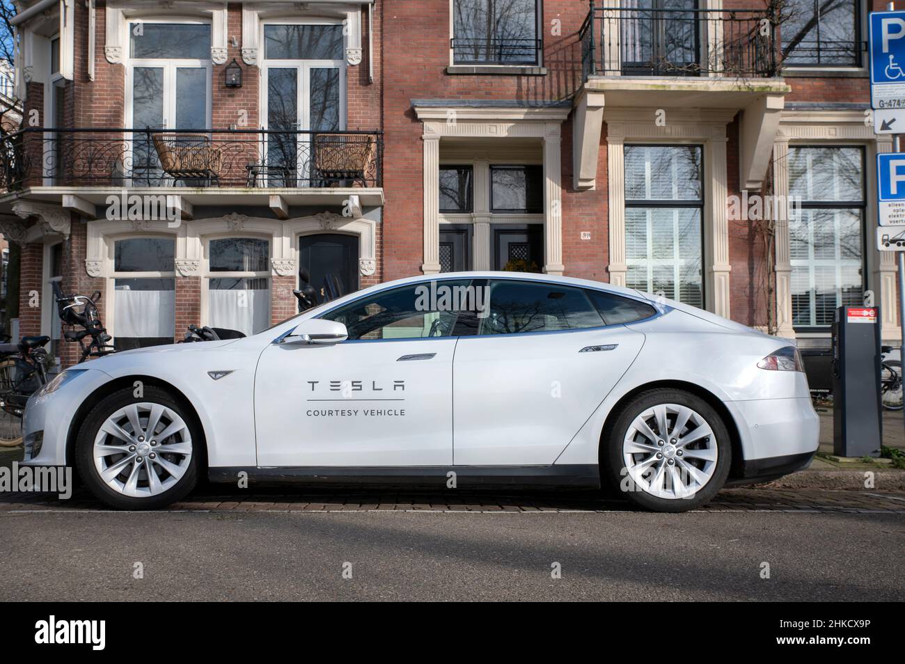 Side View Tesla Courtesy Vehicle At Amsterdam The Netherlansd 2-2-2022 ...
