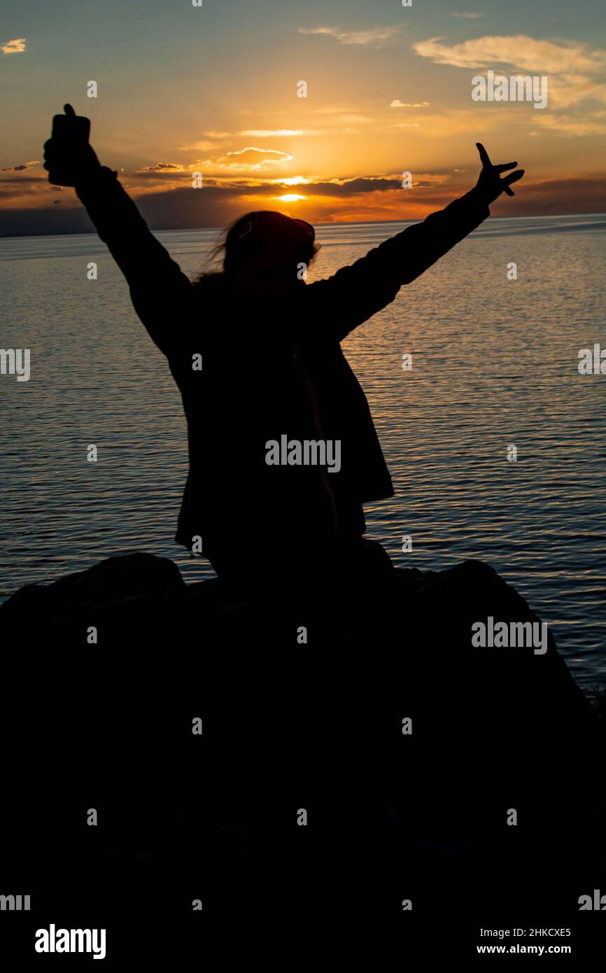 On beach silhouette person colorful hi-res stock photography and images ...