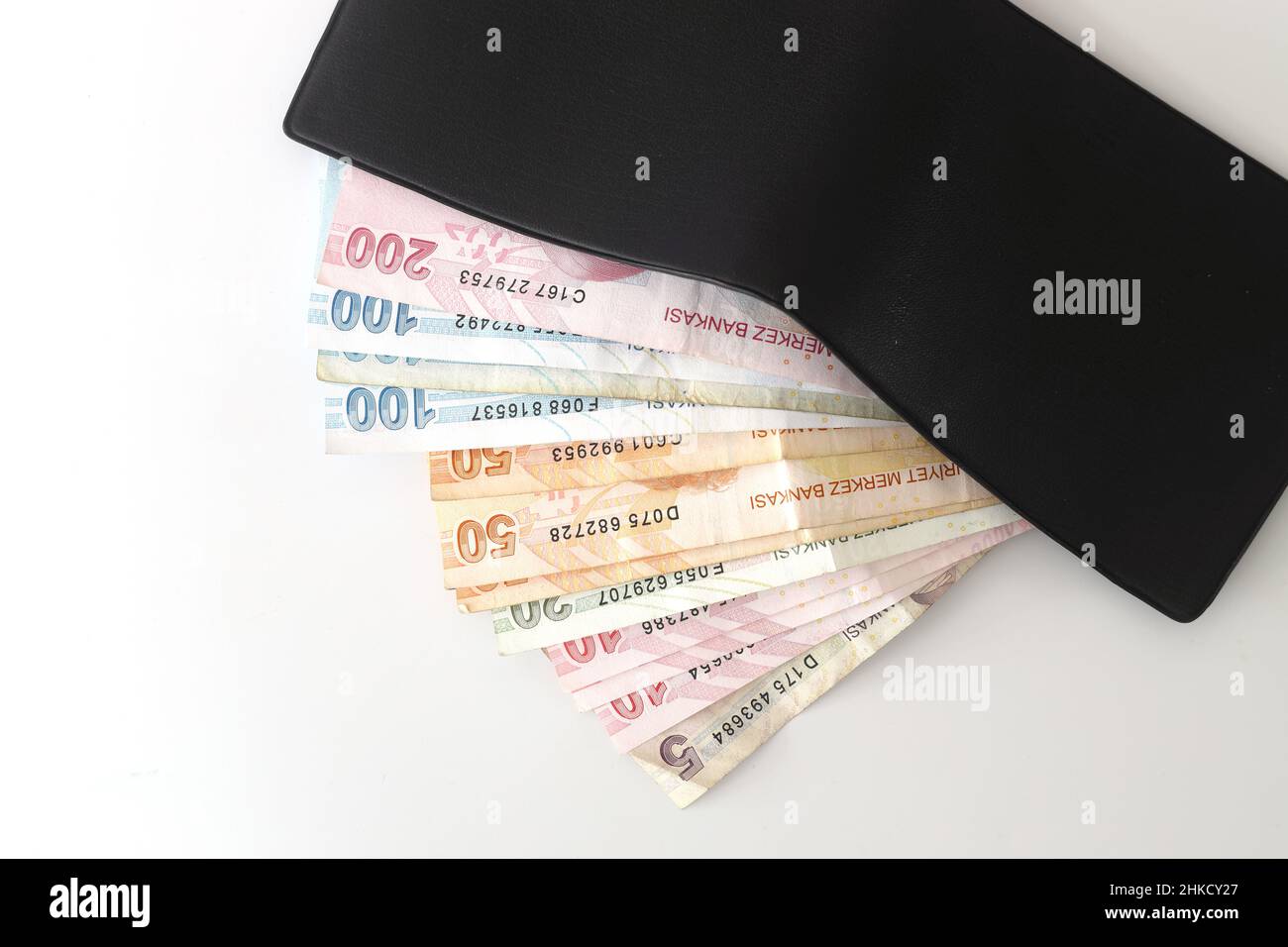 Turkish lira banknotes calculator bills and tax calculations on ...