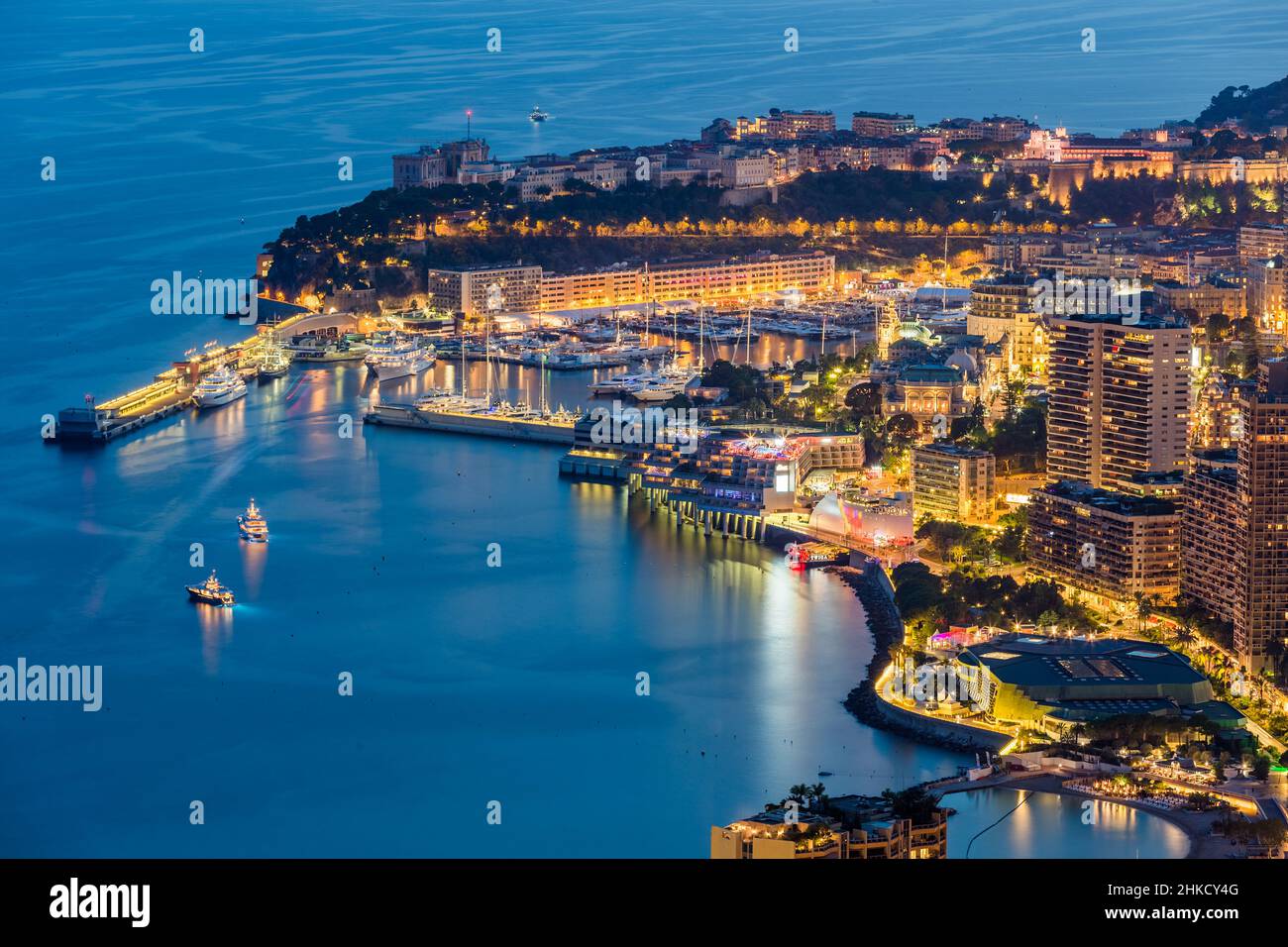 Aerial view of Monaco - Monte-Carlo at dusk, cityscape with night ...