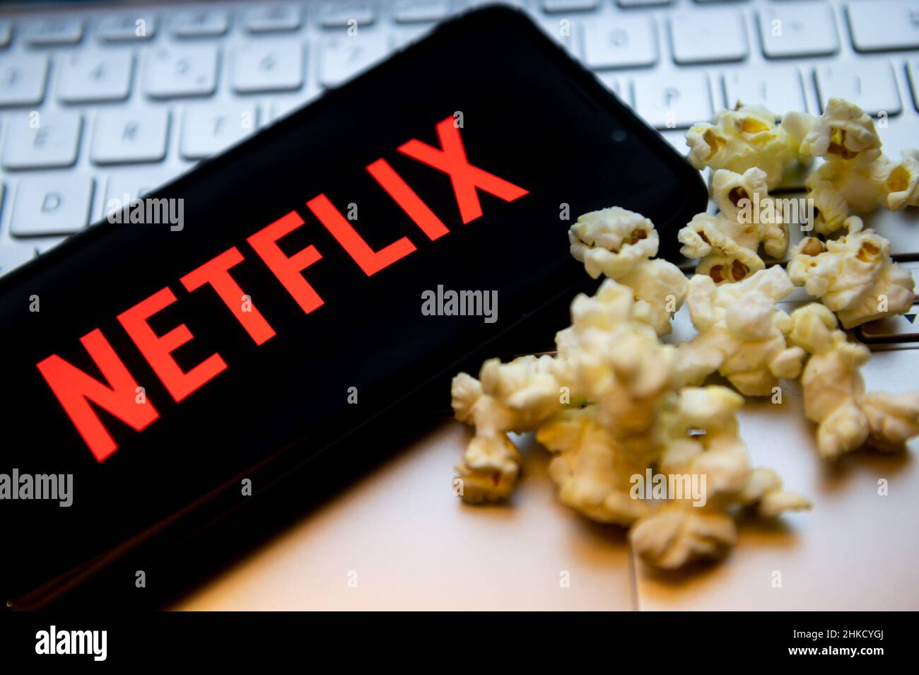 In this photo illustration a Netflix logo seen displayed on a ...