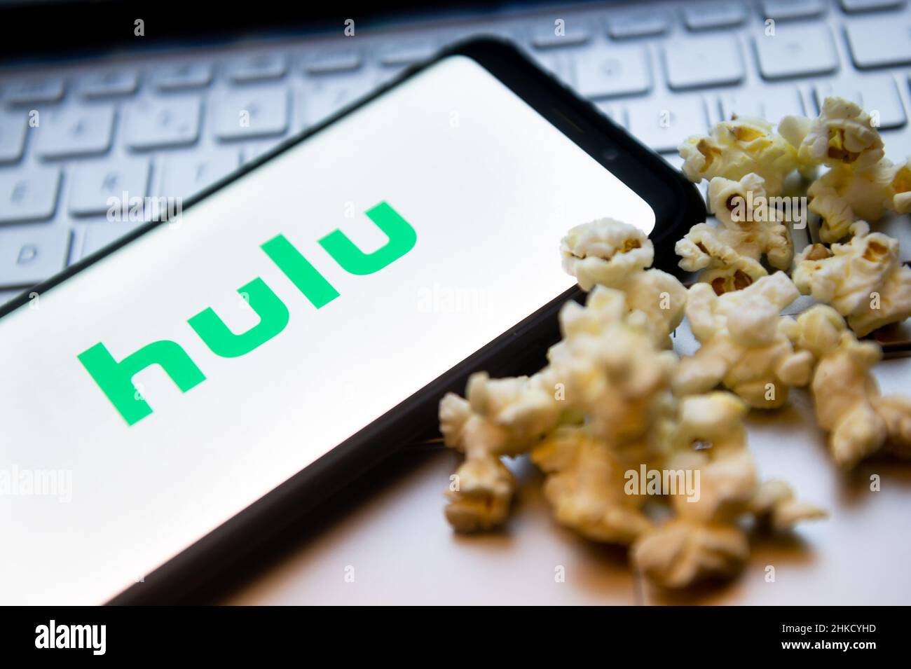 In this photo illustration a Hulu logo seen displayed on a smartphone ...