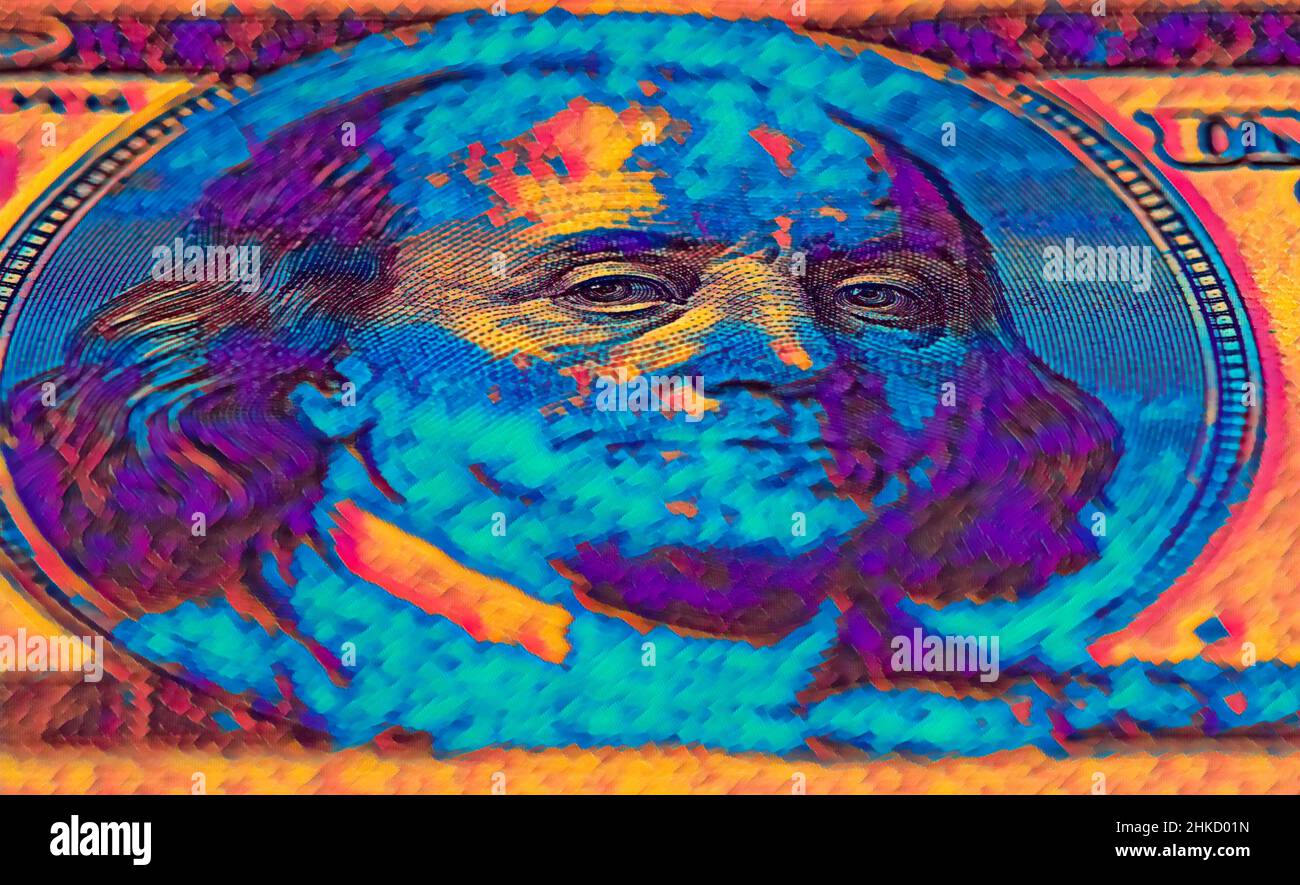 colored 100 dollar banknote fragment for design purpose. Benjamin ...