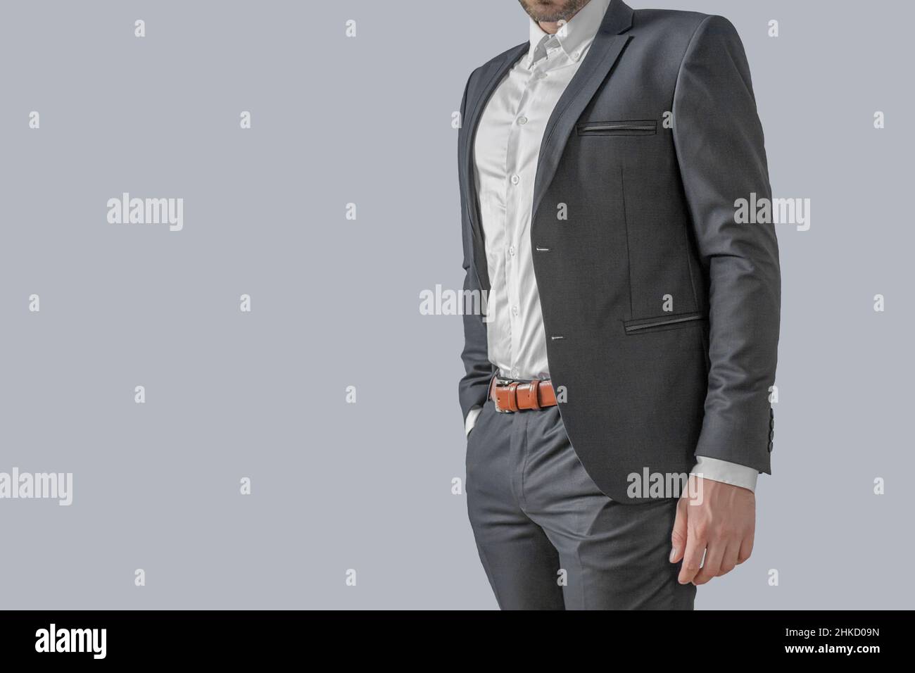 Man in elegant custom tailored expensive suit with open jacket Stock ...