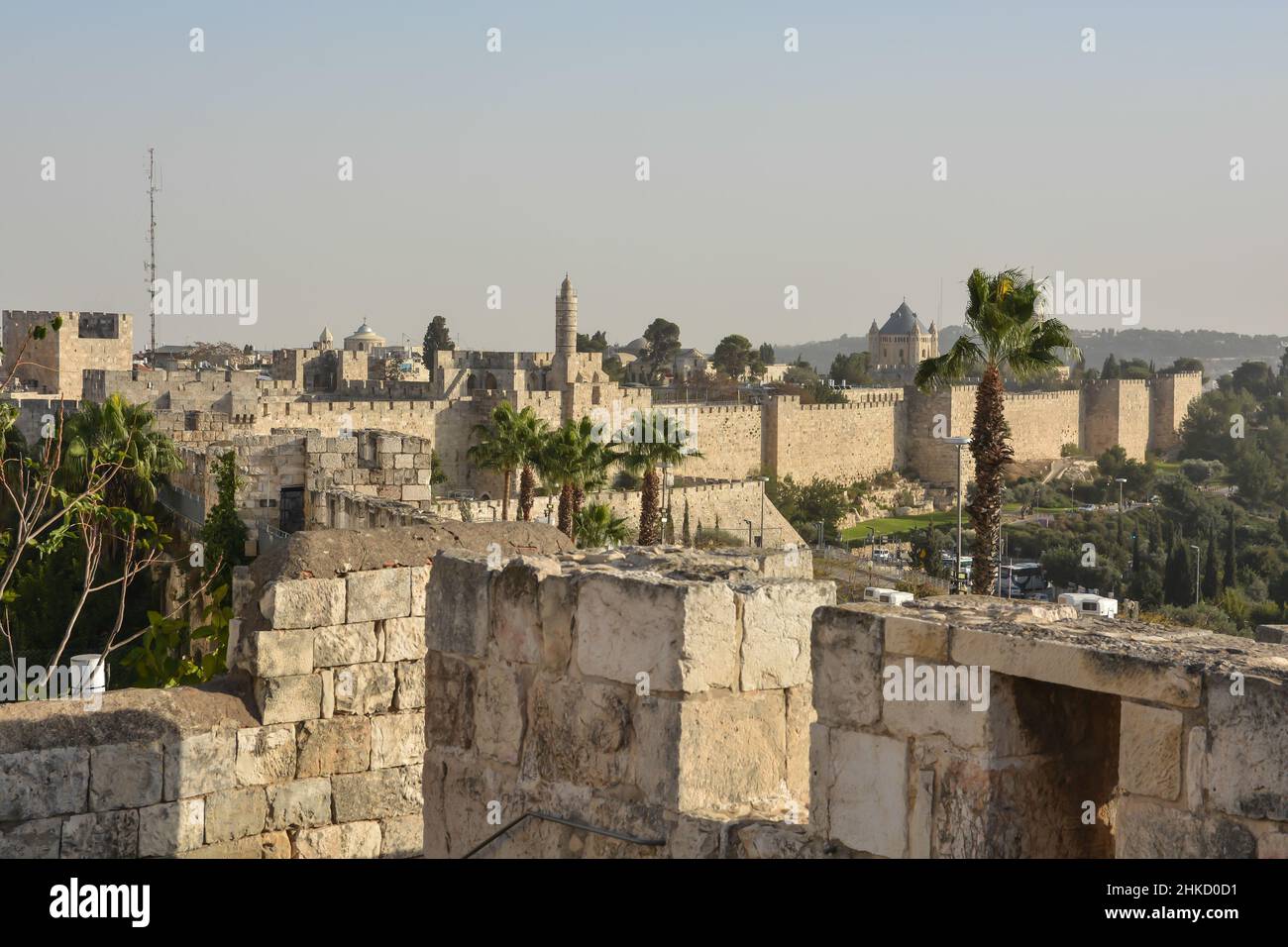 The walls of the Old City in Jerusalem. The cityscape of the historical ...