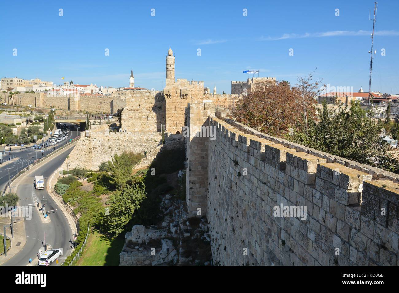 The walls of the Old City in Jerusalem. The cityscape of the historical ...