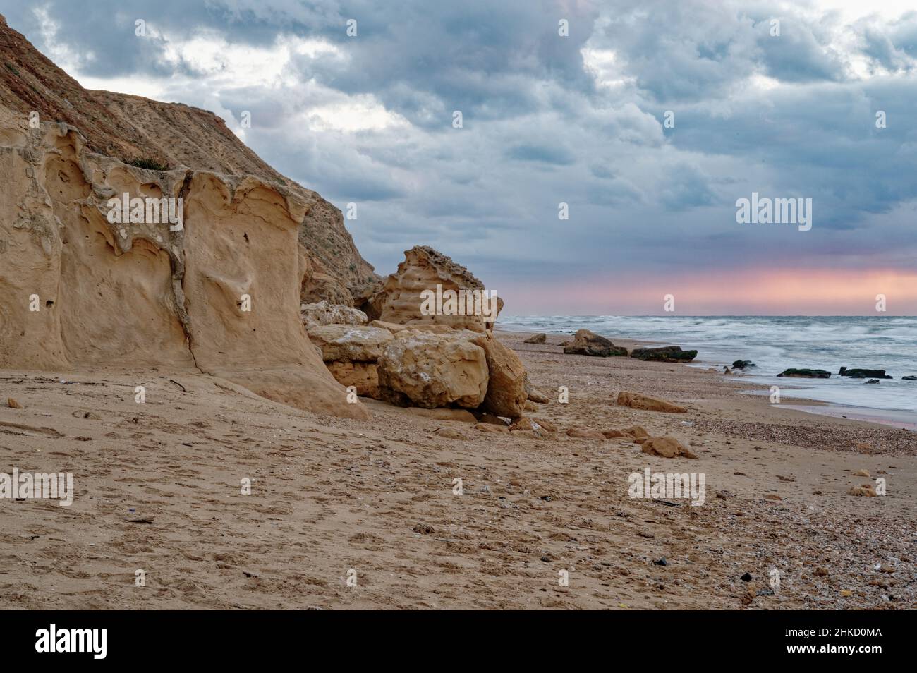 Beautiful sunset view from Argaman beach in Netanya in Israel Stock ...