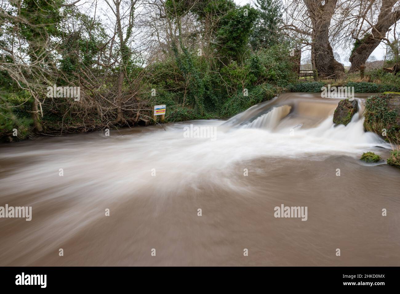 Long exposure of a waterfall on the river Avill in Dunster in Somerset ...