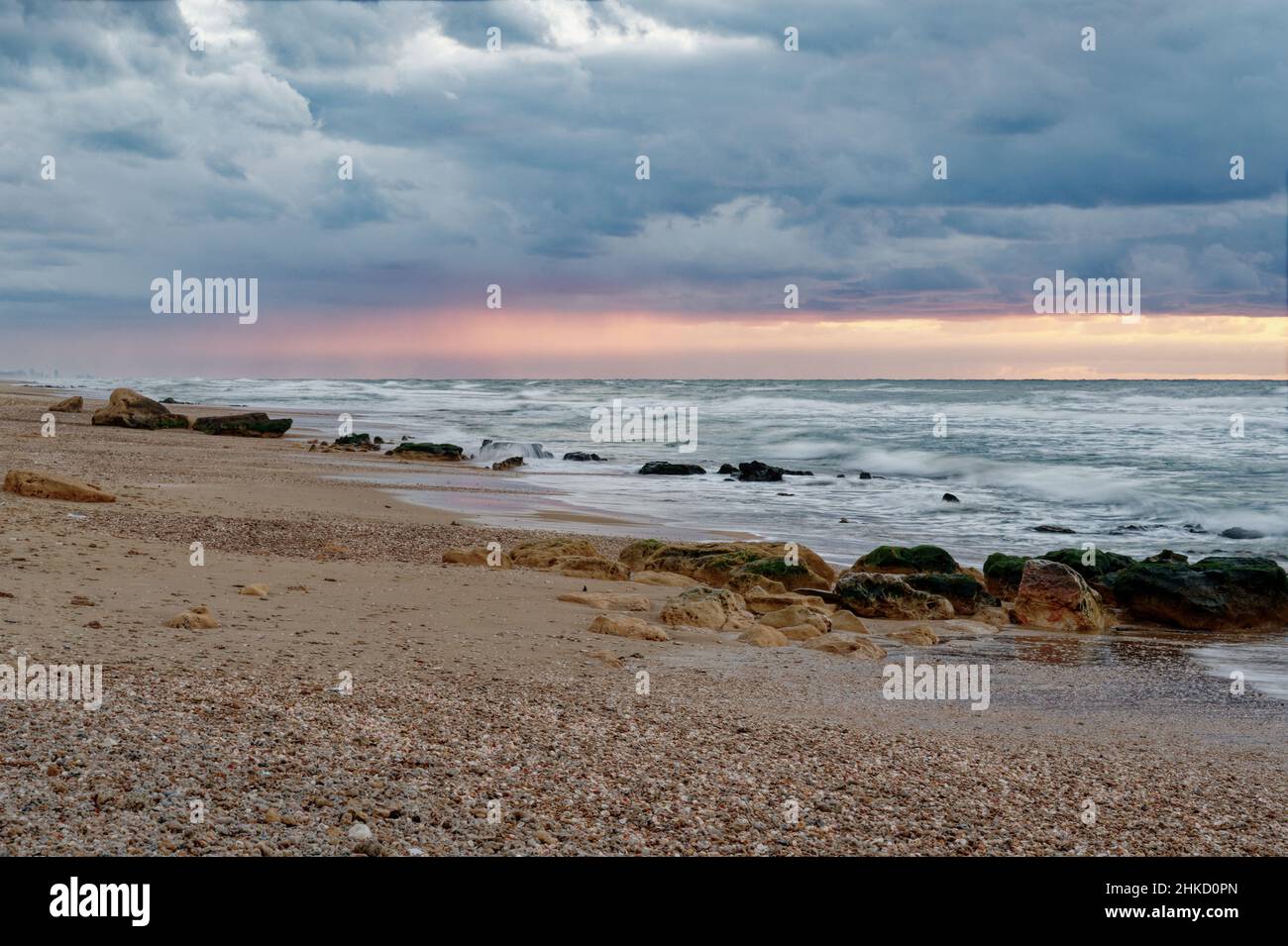 Beautiful sunset view from Argaman beach in Netanya in Israel Stock ...