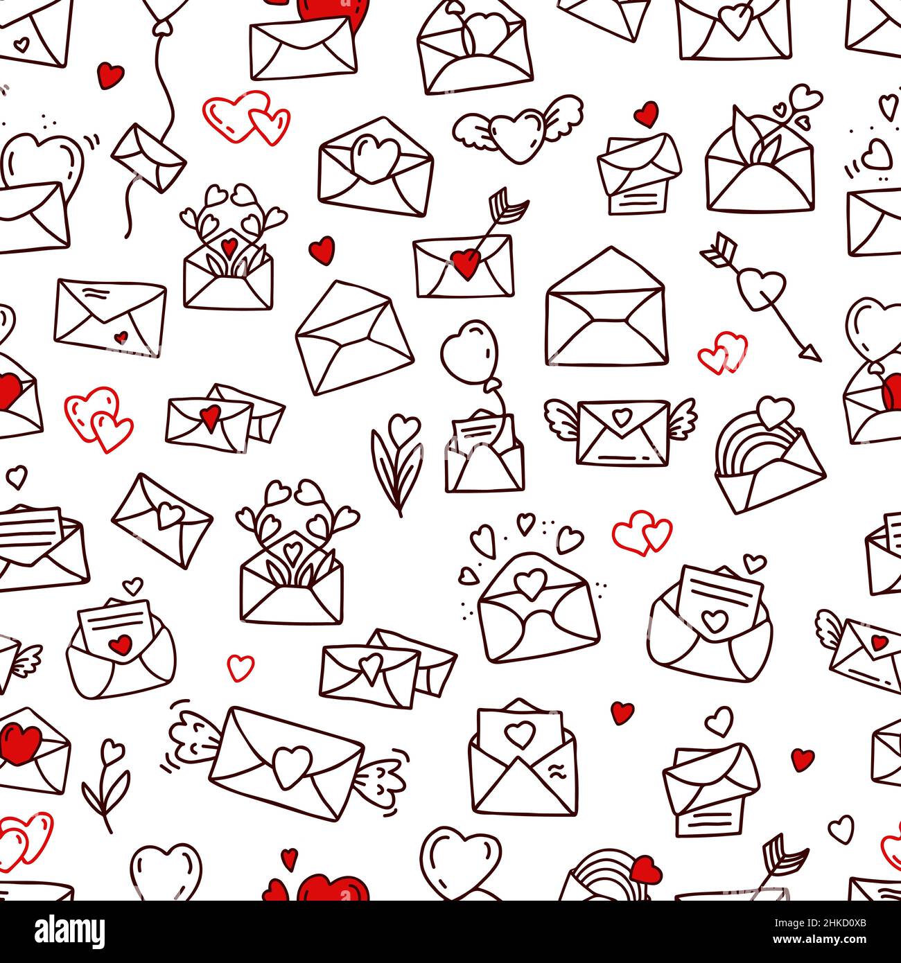 Romantic seamless pattern with love letters, envelopes with hearts and ...