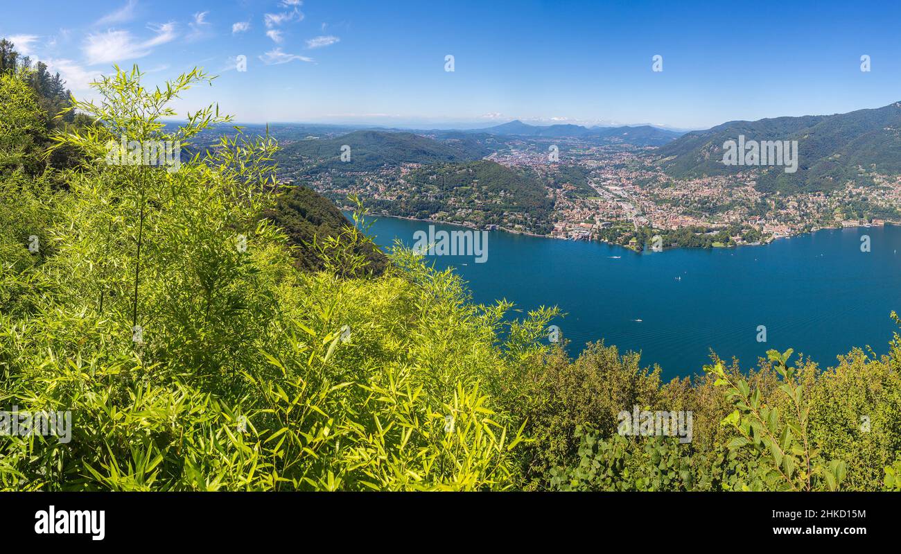 Panoramic aerial view of lake Como in Italy in a beautiful summer day ...
