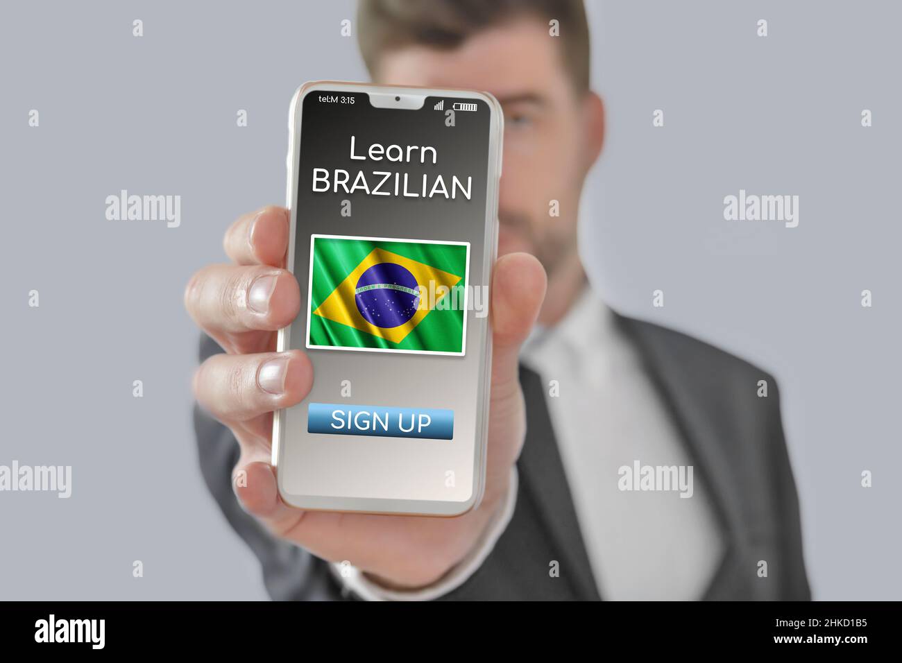 Online concept learn Brazilian language with a person showing e ...