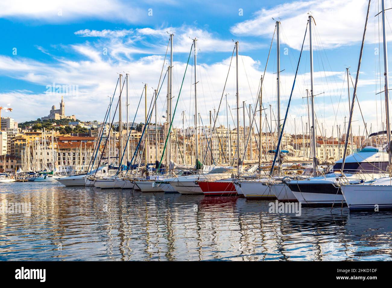 Aerial panoramic view on basilica of Notre Dame de la Garde and old ...