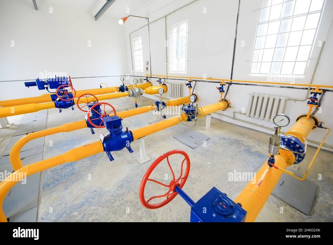 Gas pipes in the distribution hub without people Stock Photo - Alamy