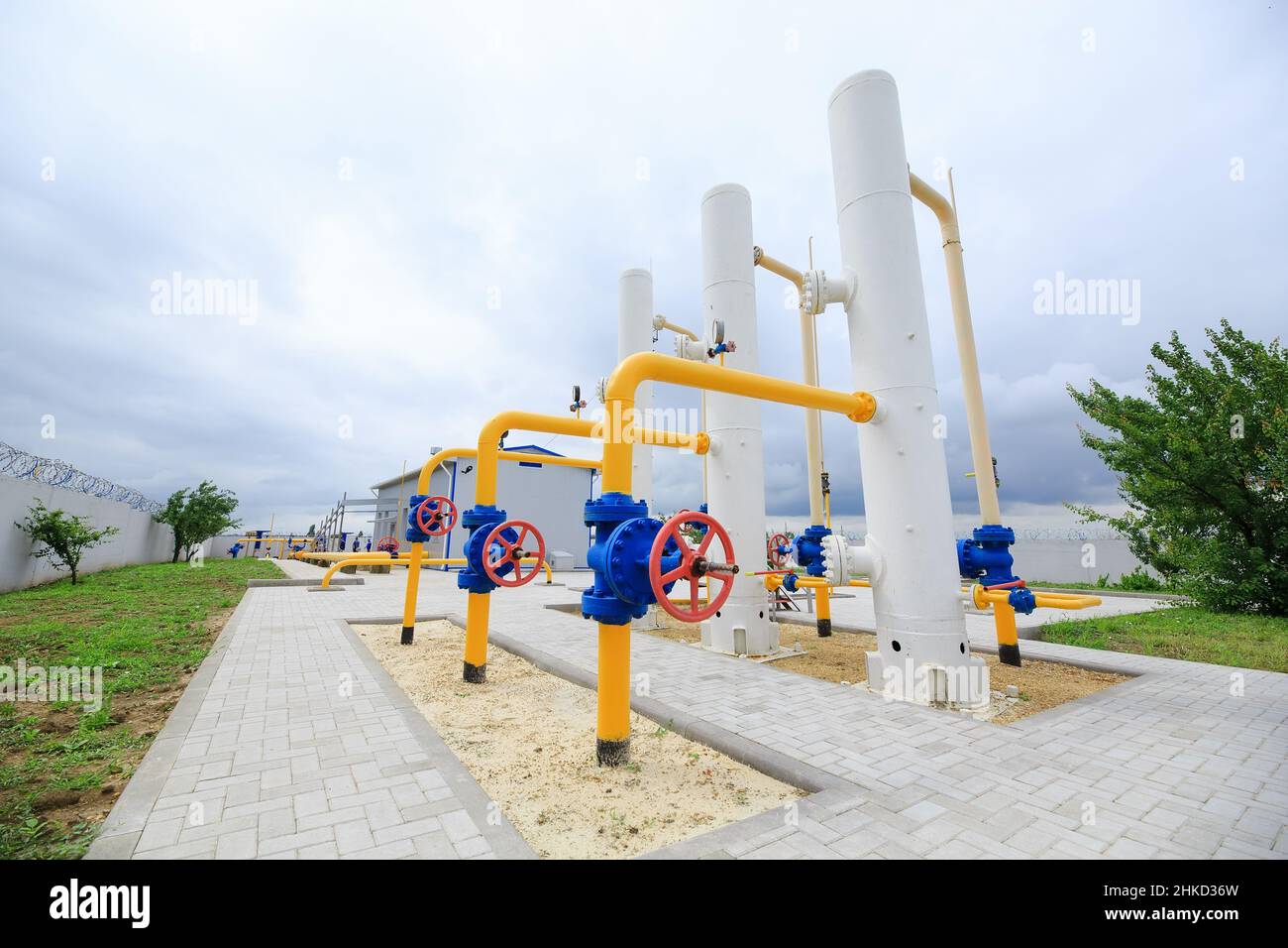 Gas pipes in the distribution hub without people Stock Photo - Alamy
