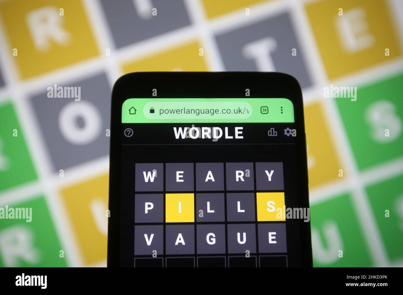 In this photo illustration, a Wordle, a web-based word game is seen on ...