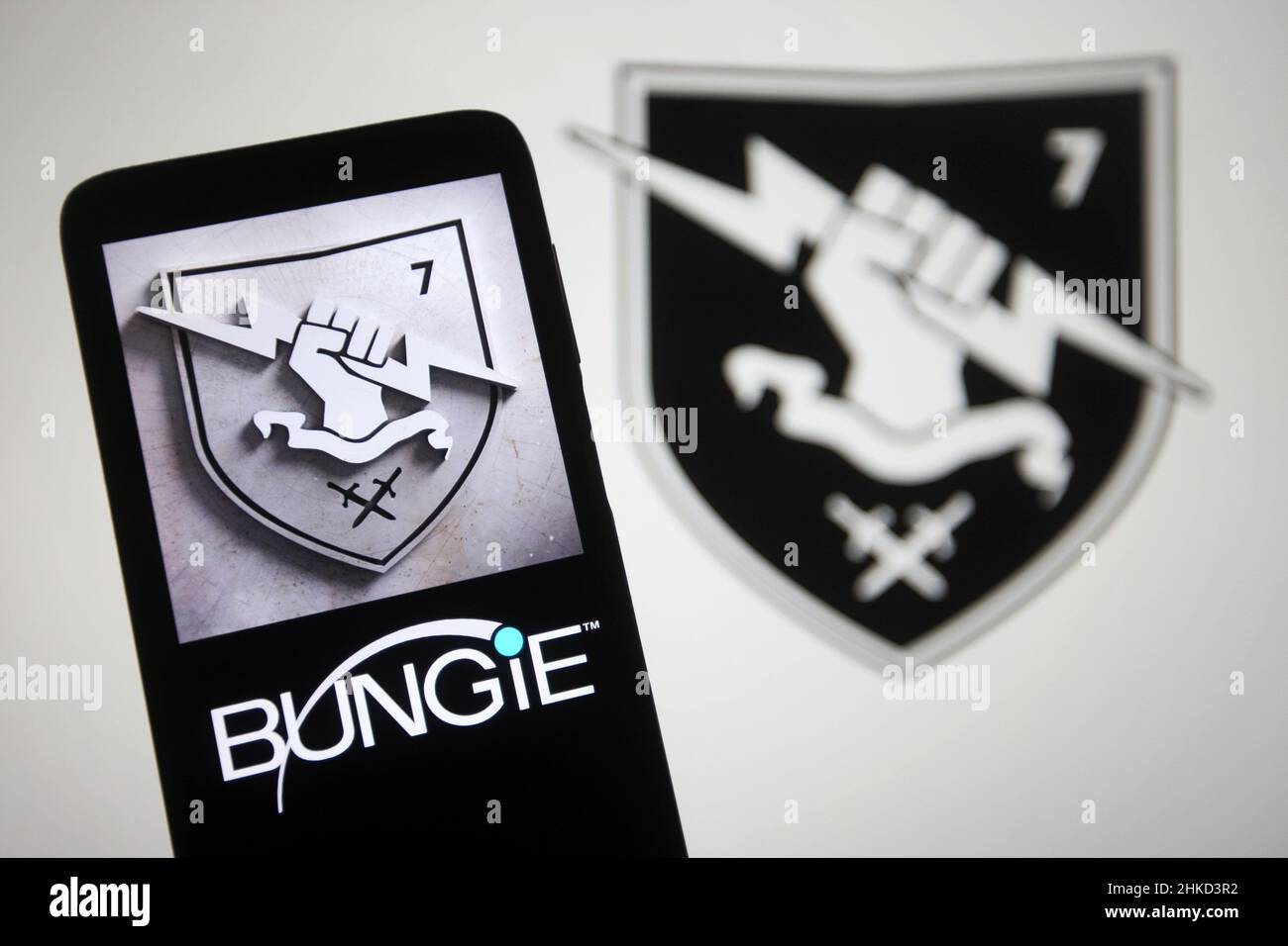 In this photo illustration, a Bungie Inc. logo of a video game ...