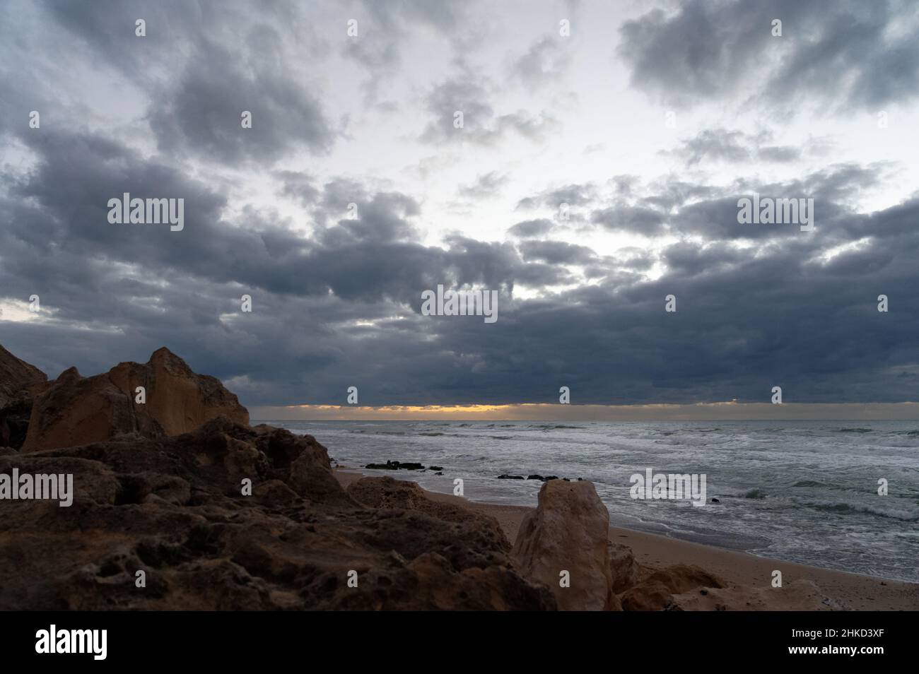 Beautiful sunset view from Argaman beach in Netanya in Israel Stock ...