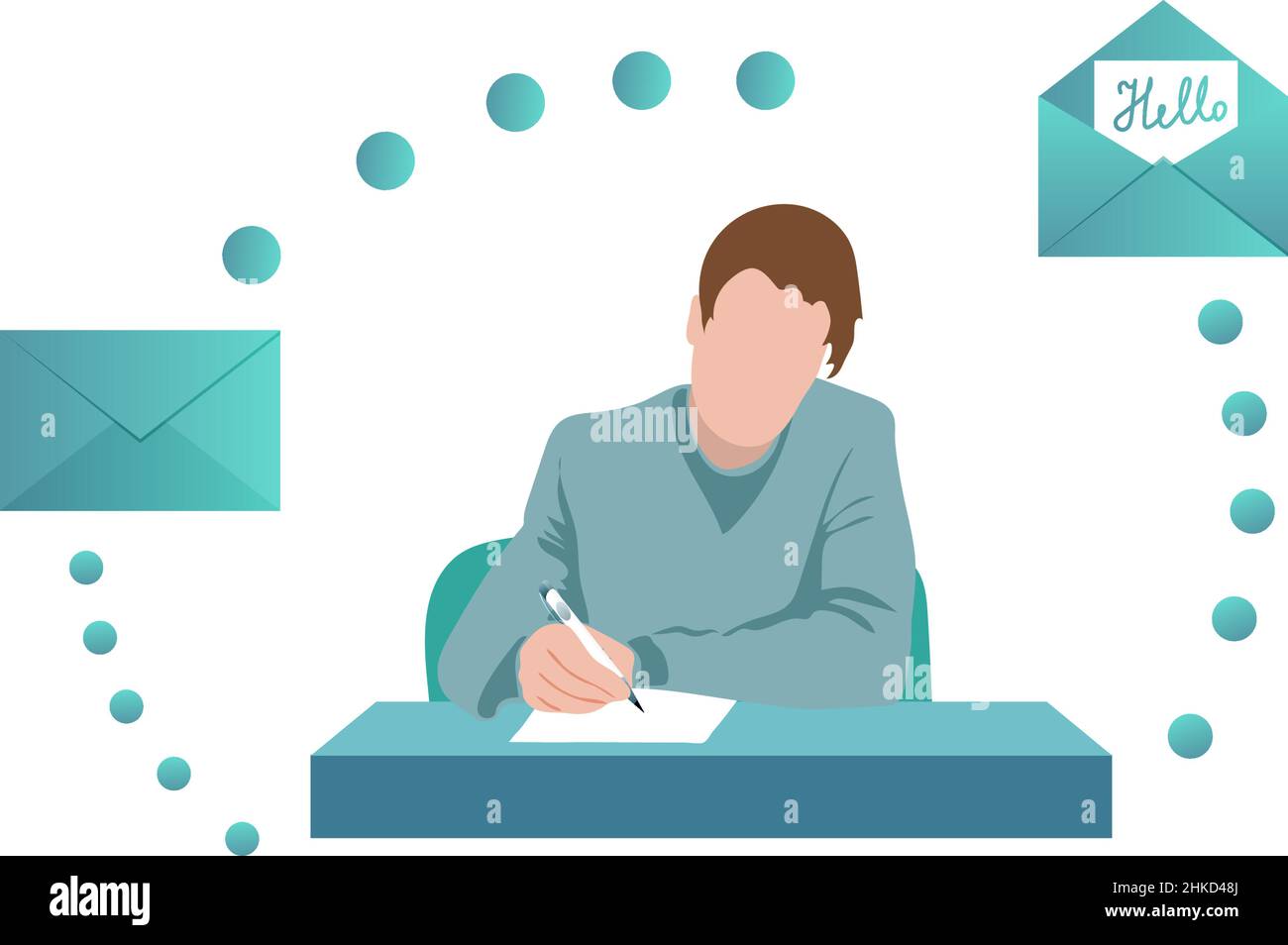 Business or personal correspondence. A man writes a letter at his desk ...