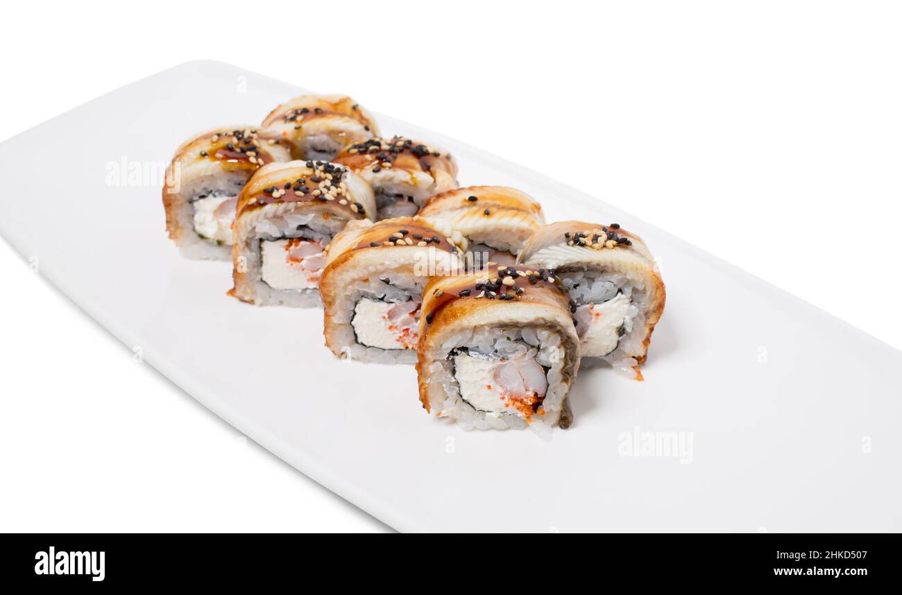 Canada roll with snow crab. Isolated on a white background Stock Photo ...