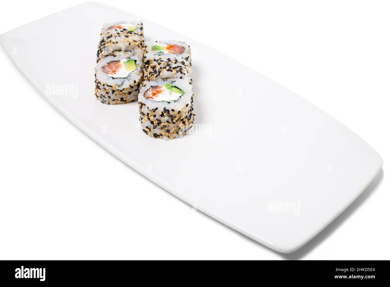 American sushi alaska roll with salmon. Isolated on a white background ...