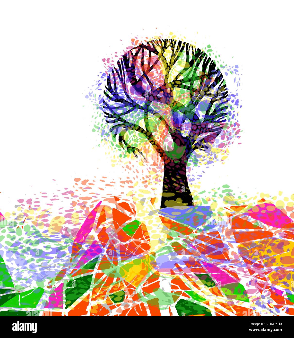 Multi colored paint splat abstract tree Vector illustration Stock ...