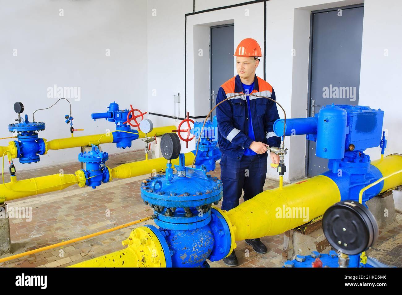 Gas distribution center. an engineer working in the operating room ...