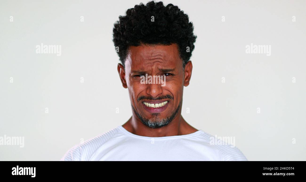 African american gradual shock reaction, face emotion black guy reacting with horror putting ...