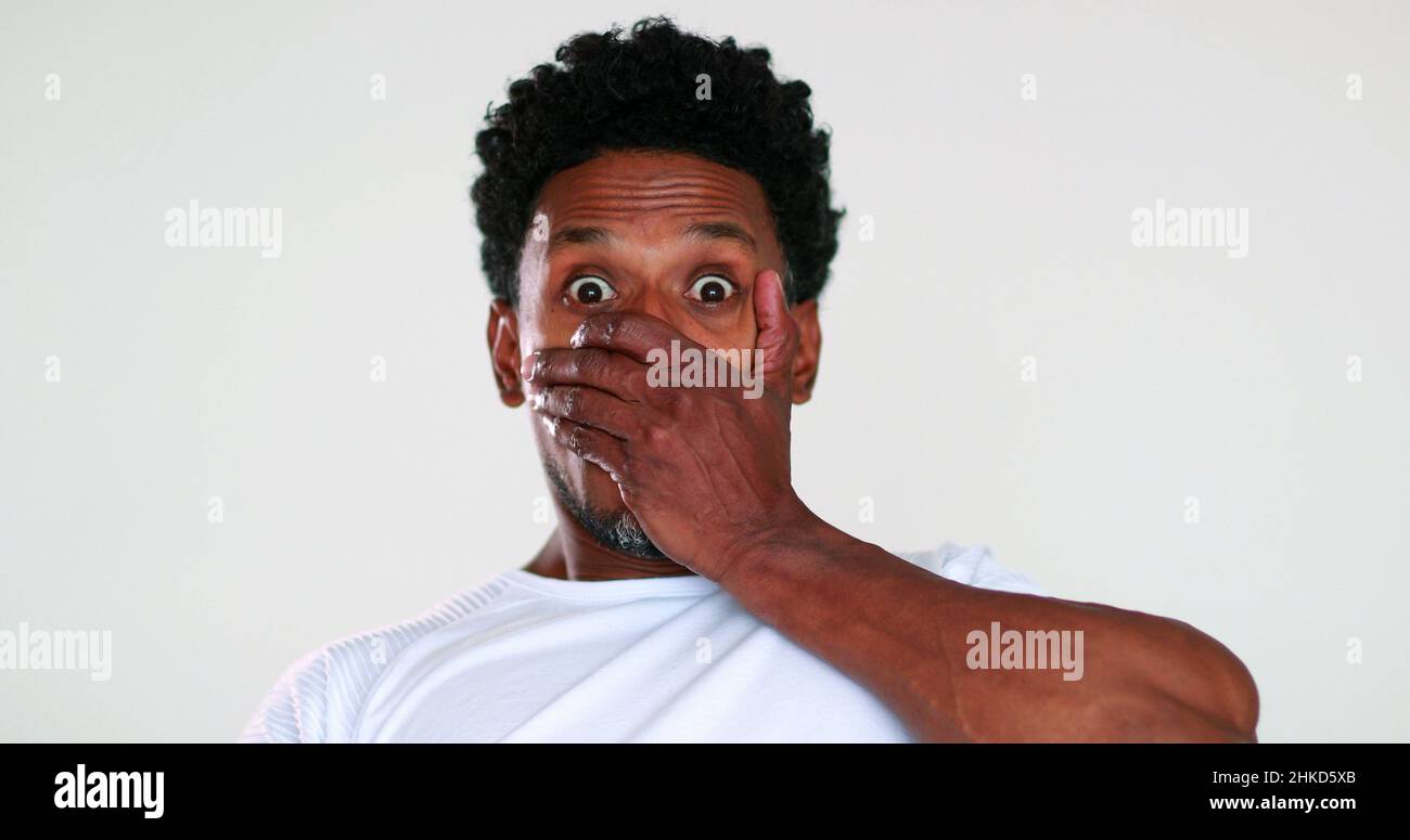African american gradual shock reaction, face emotion black guy ...