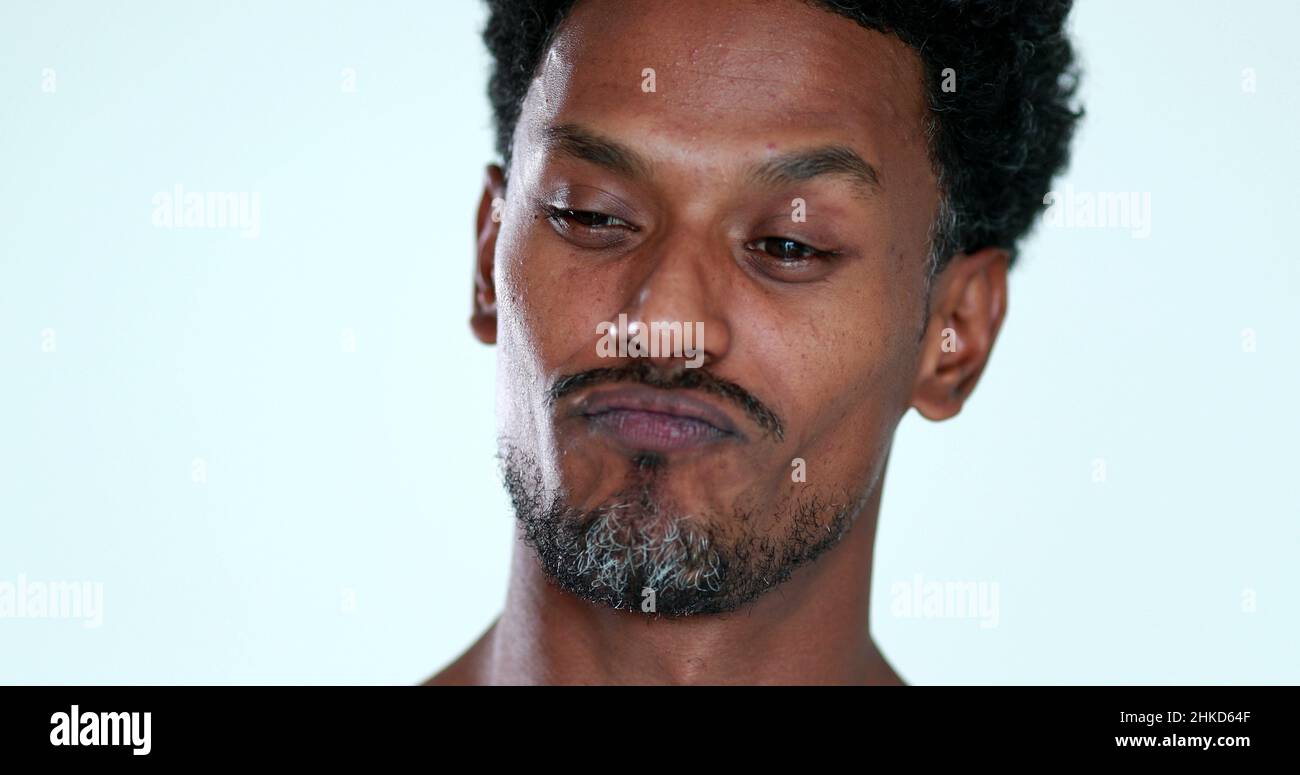 African man feeling relief portrait , satisfied person relaxed and ...