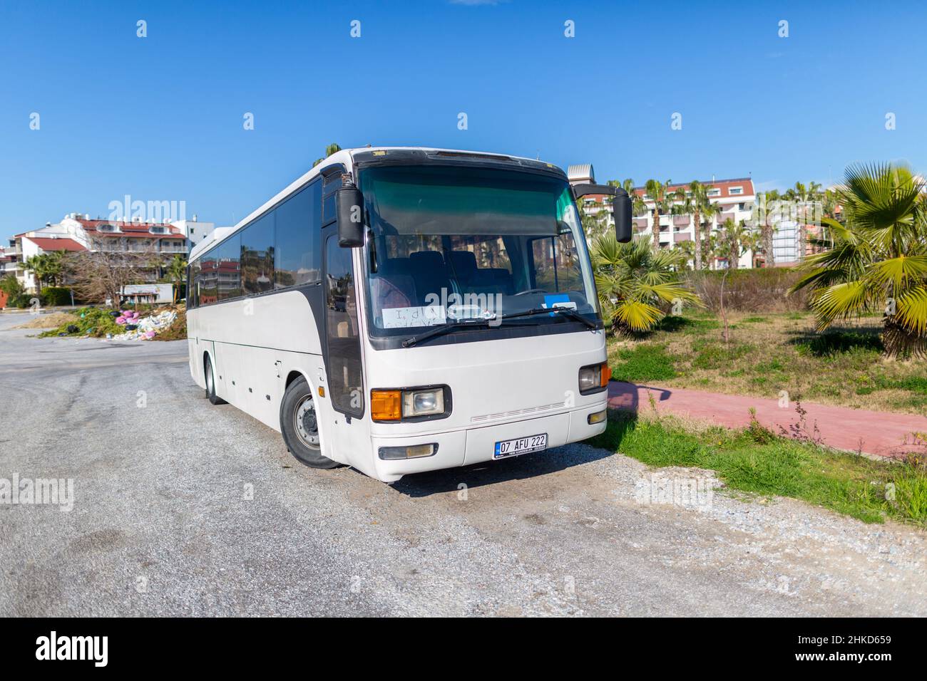 Antalya, Turkey - January 18, 2020: Turkish bus on a street in Antalya ...