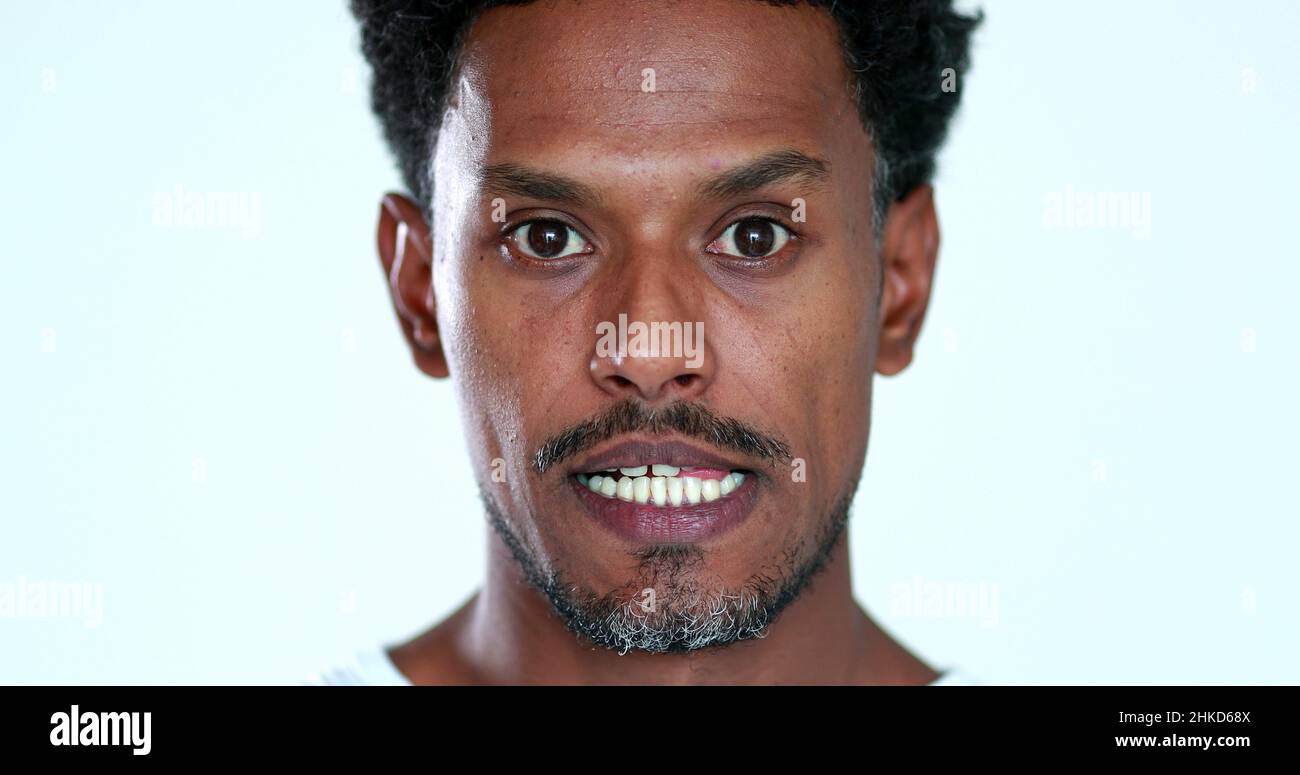 Anxious restless african american face expressing anxiety emotion Stock ...