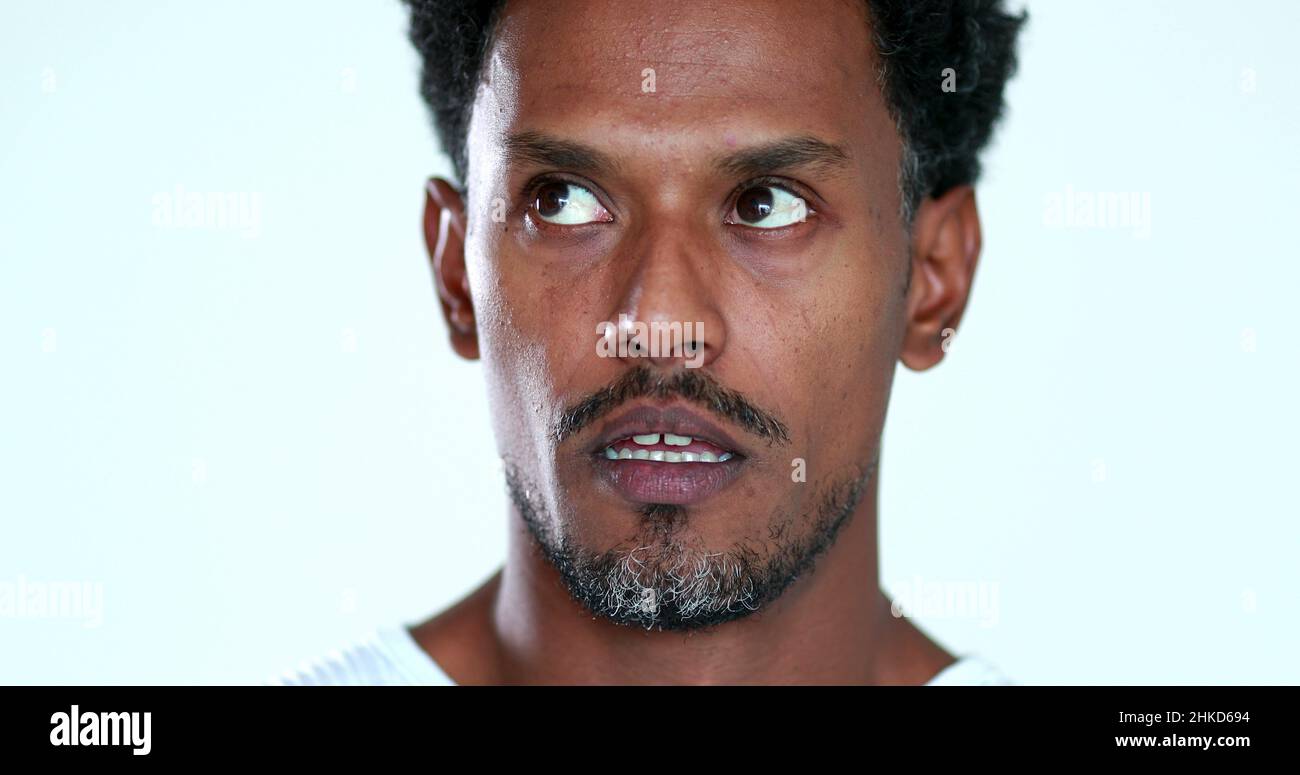 Anxious restless african american face expressing anxiety emotion Stock ...