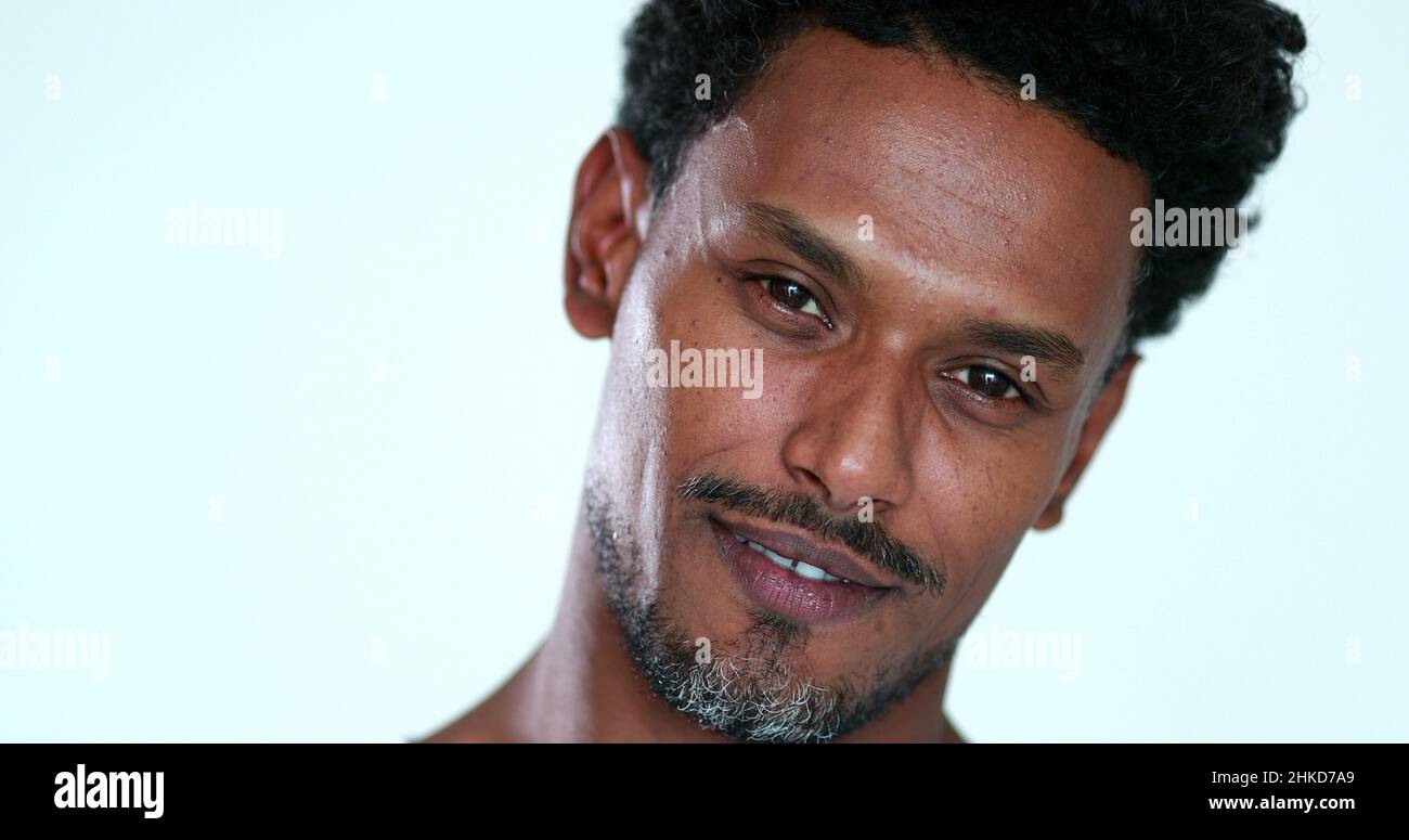 Pensive African man thinking portrait face reflecting, person ...