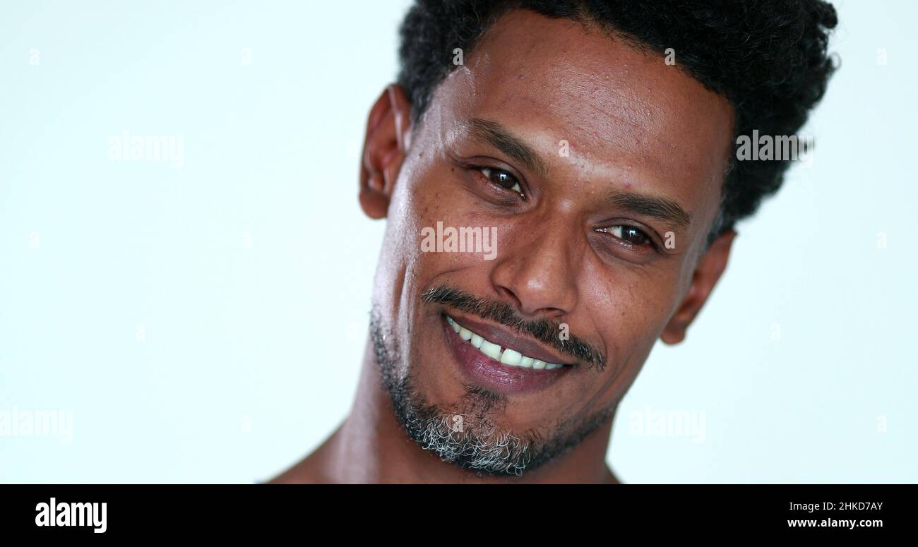 Pensive African man thinking portrait face reflecting, person ...