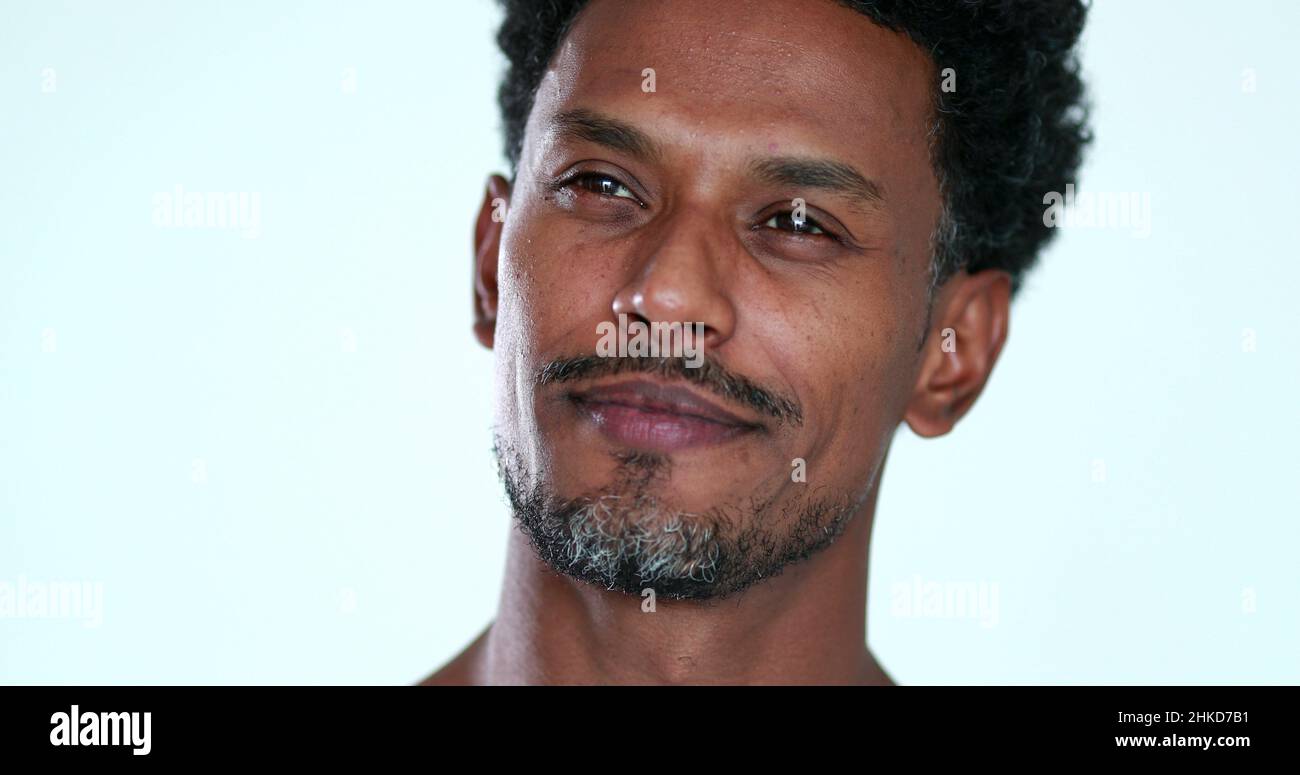 Pensive African man thinking portrait face reflecting, person ...
