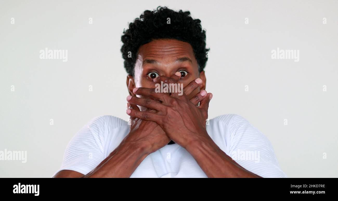 Person reaction horror and terror, expressive emotional face reacting with fright to scary ...