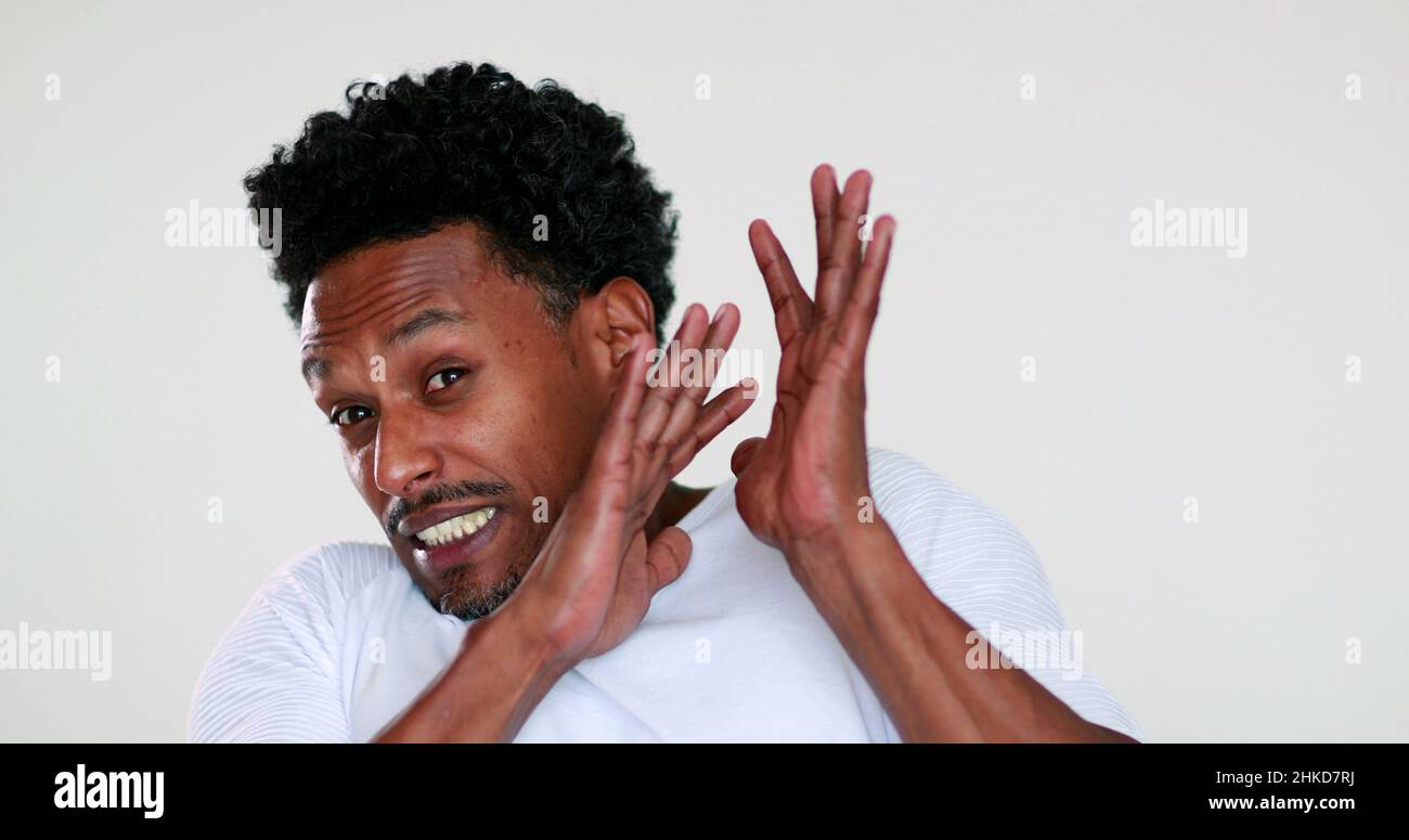 Person reaction horror and terror, expressive emotional face reacting ...