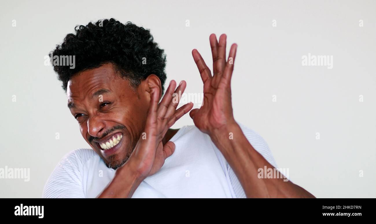 Person reaction horror and terror, expressive emotional face reacting ...