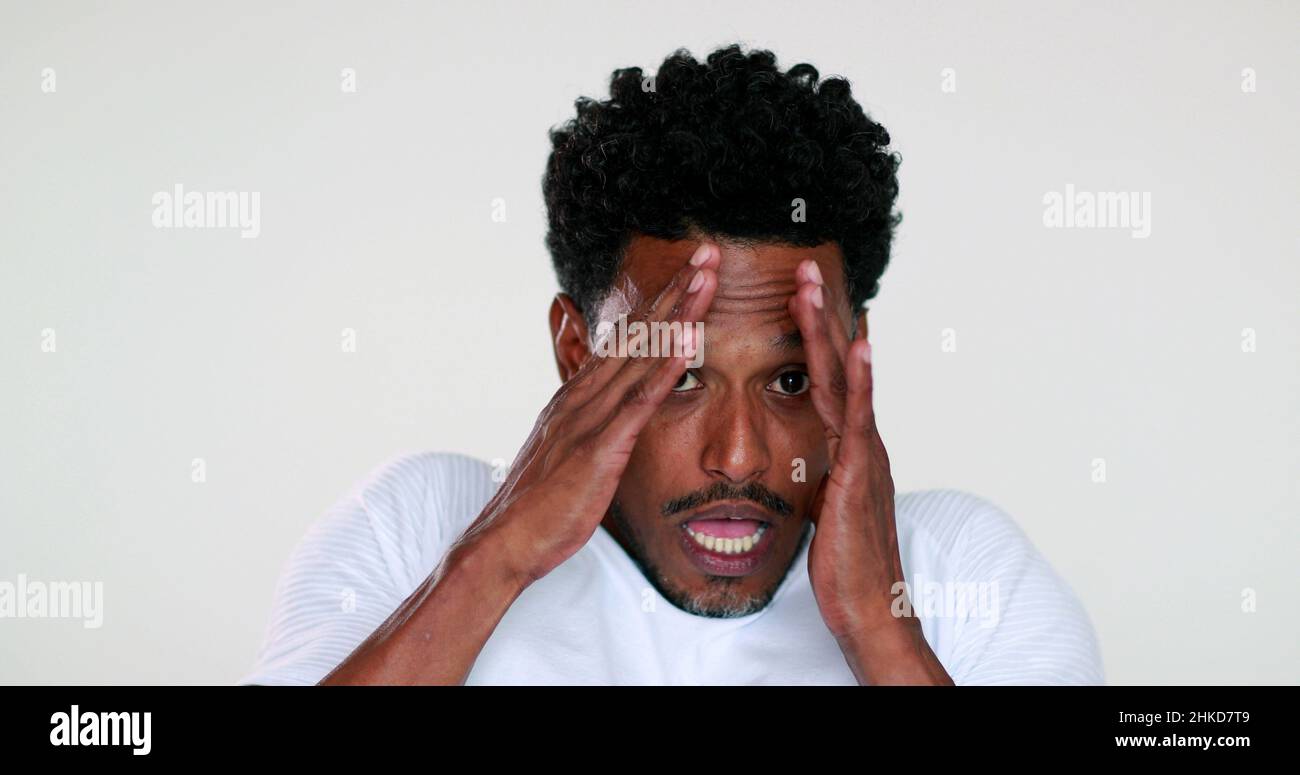 Person reaction horror and terror, expressive emotional face reacting ...