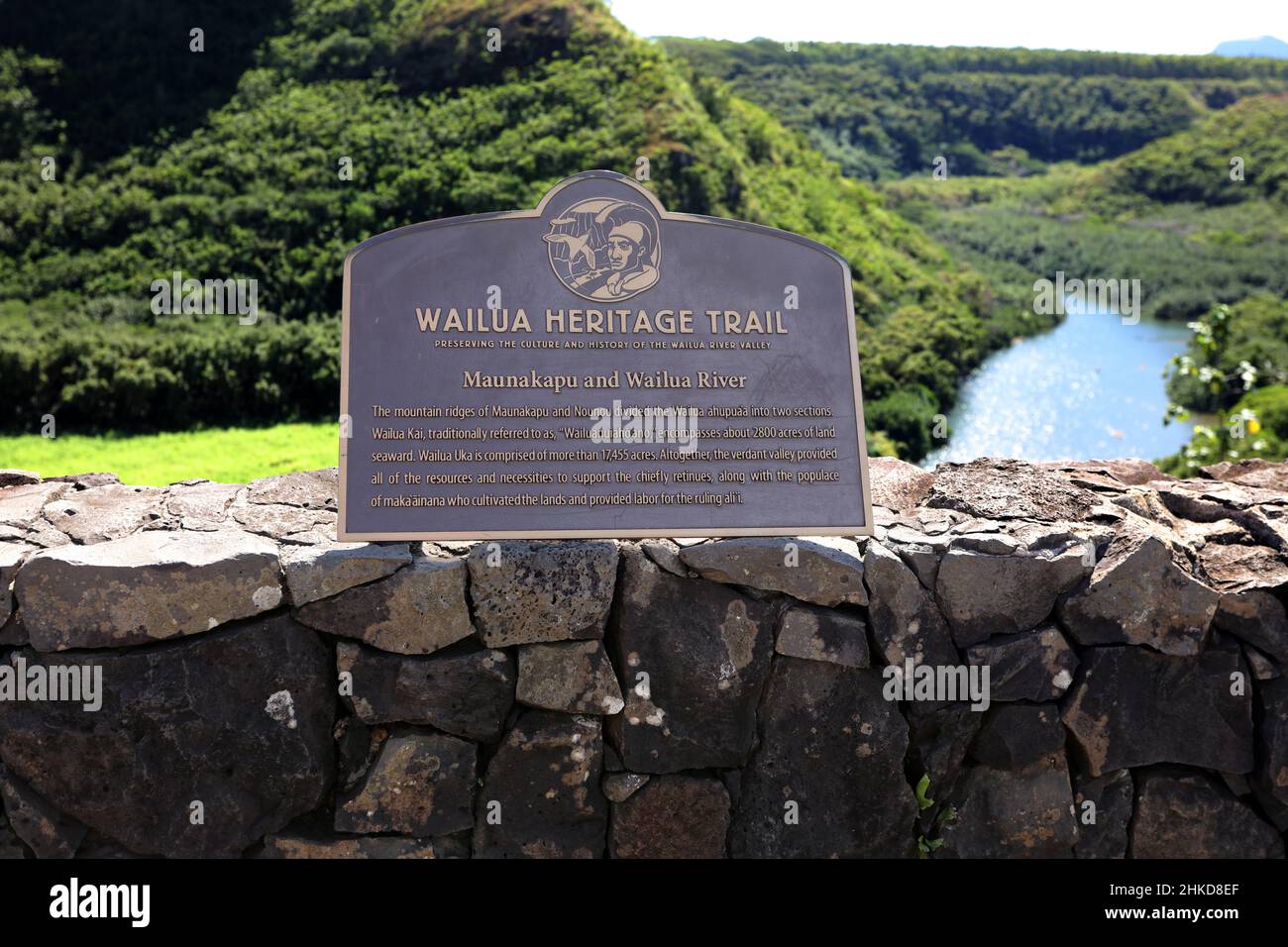 The Wailua Heritage Trail informational sign at a lookout above the ...