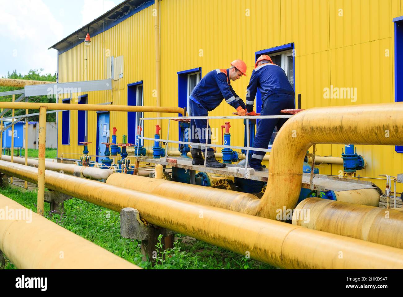 Maintenance of the gas pipeline. A specialist checks the gas pipeline ...