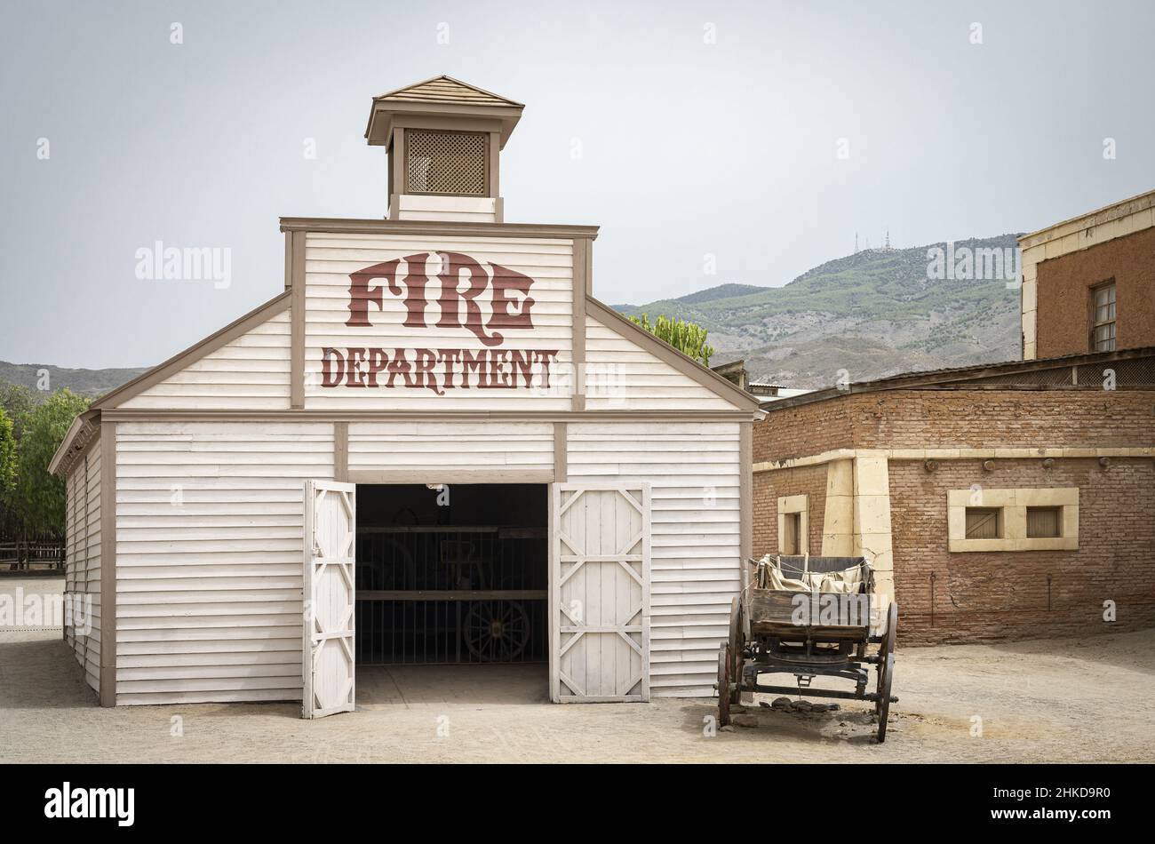 Exterior view of an old wild west firehouse building Stock Photo - Alamy
